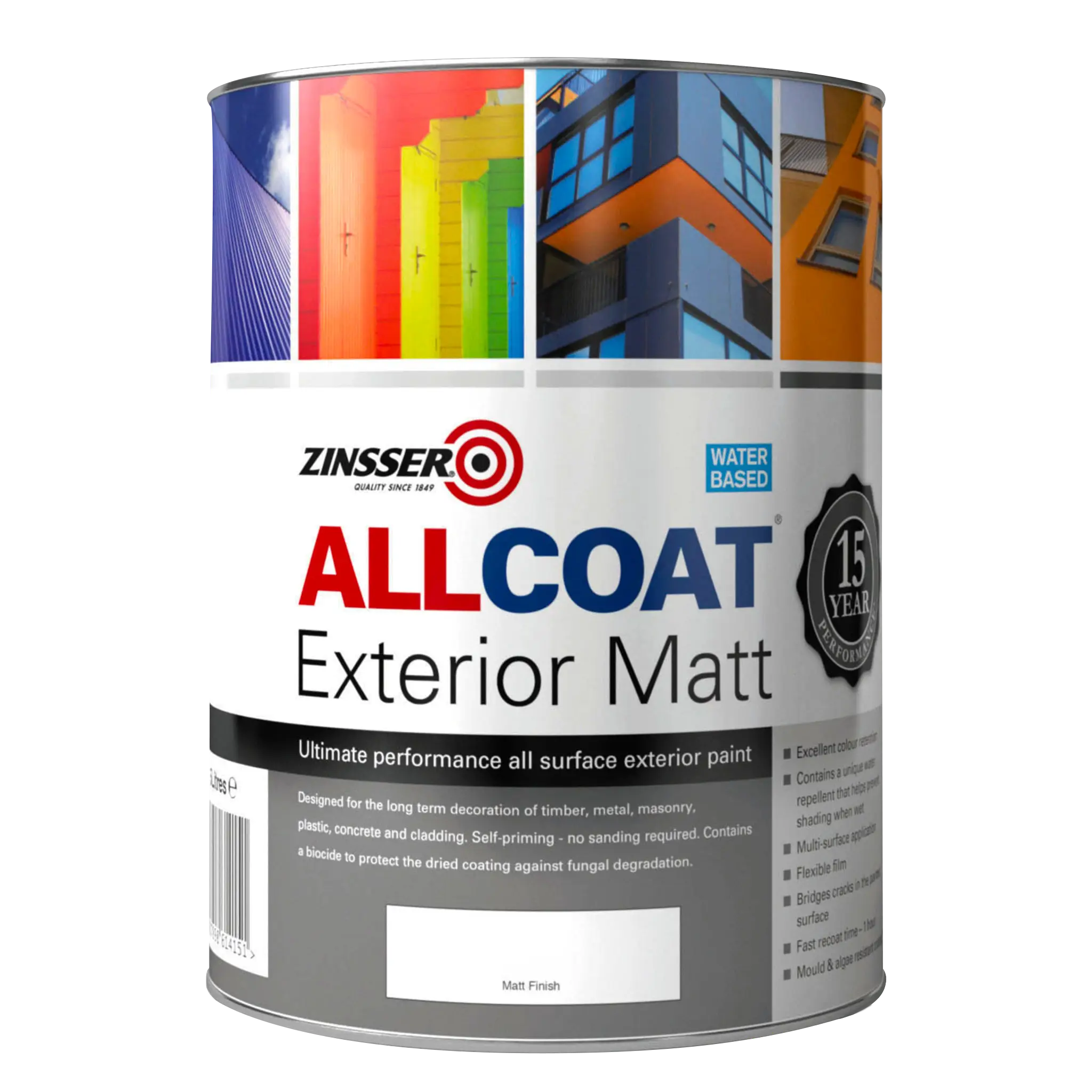 Zinsser Water Based AllCoat Exterior Matt | Exterior Multi-Surface Paint | RAL 9001 1L