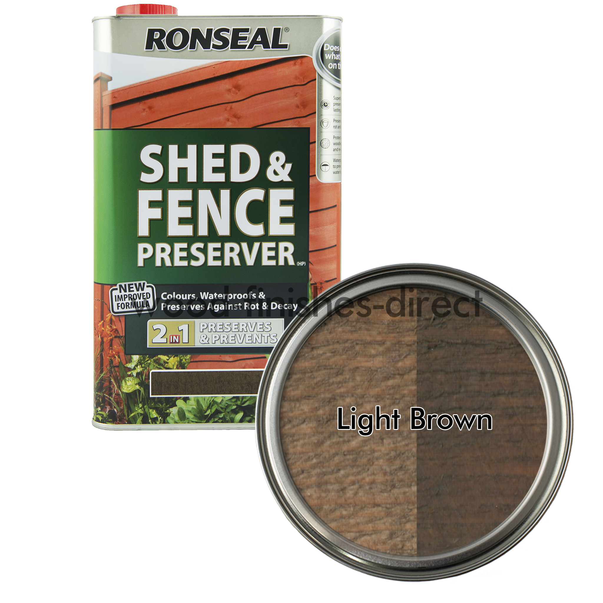 Ronseal Sfwplb5l Shed & Fence Wood Preservative Light Brown 5 Litre for ...